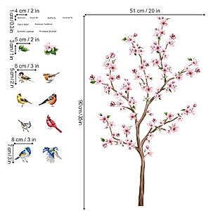 wondever Cherry Blossom Wall Stickers Flower Tree Branch Peel and Stick Wall Art Decals for Baby Nursery Kids Bedroom Living Room