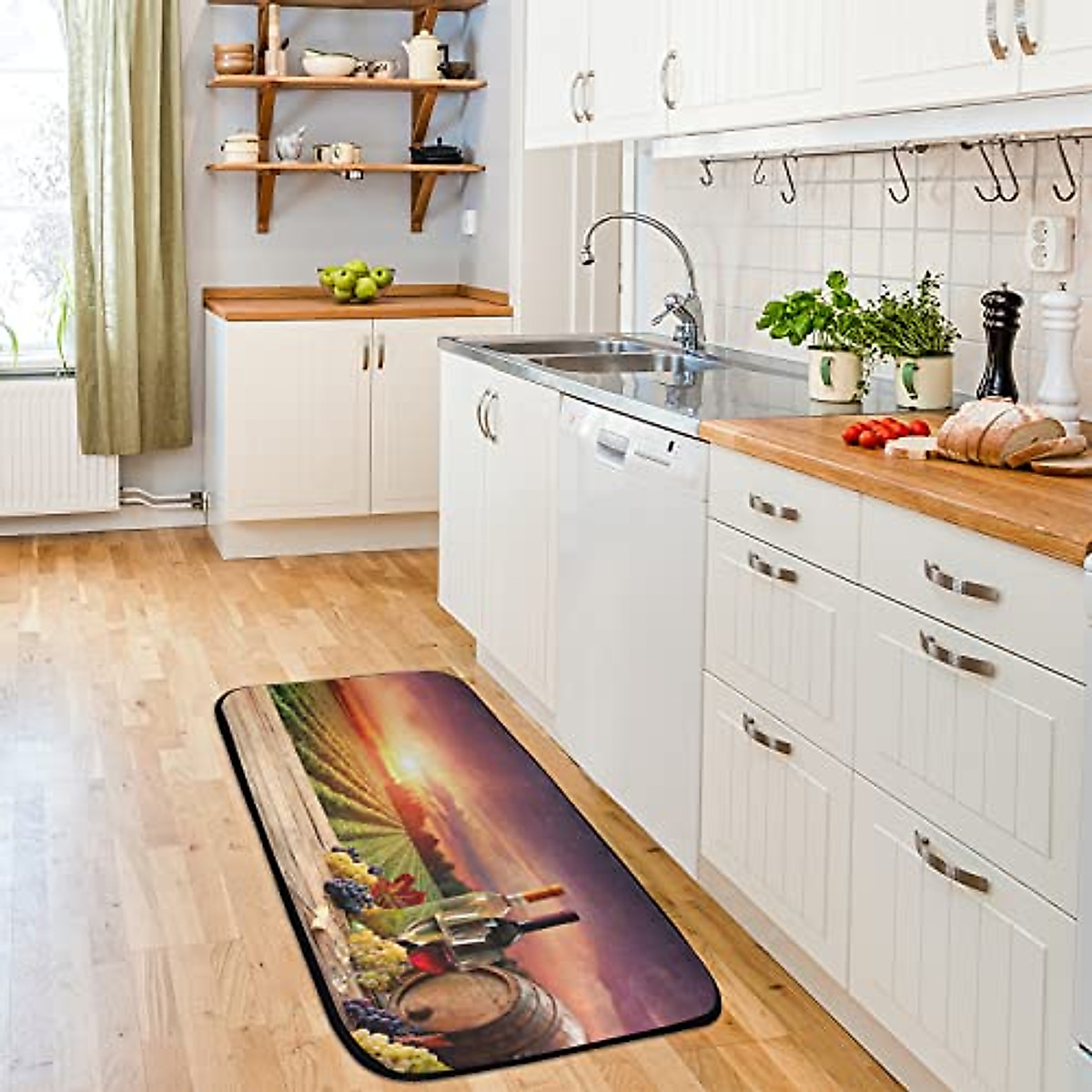 Red Wine Grapes Kitchen Rugs Anti Fatigue Memory Foam Floor Mat Non-Skip Cushioned Absorbent Kitchen Runner Rug for Entryway Hallway Farmhouse Bathroom Dining Room 39x20 Inch