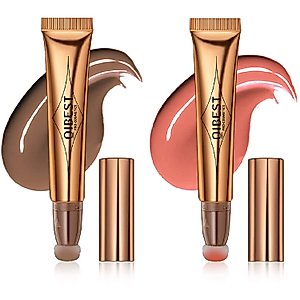 2 Color Contour Blush Beauty Wand, Liquid Face Concealer Pen,With Cushion Applicator Attached Easy to Blend. (01#Contour Grey brown02#Blush Cream Pink）