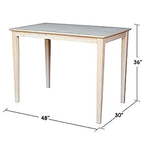 International Concepts Solid Wood Top Dining table, 30 x 48, Unfinished