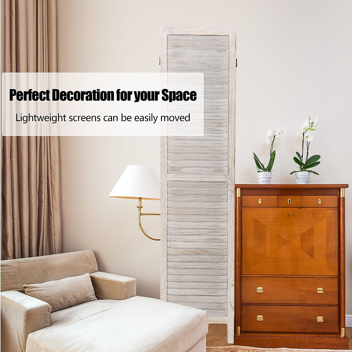 ECOMEX 6 Panel Wood Room Divider, Folding Room Divider Privacy Screen 5.6Ft Tall, Freestanding Louvered Divider Screen for Home Office Restaurant Bedroom(White)