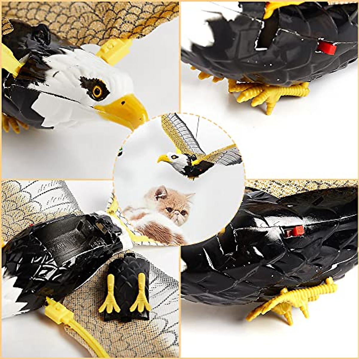 Flying Bird Cat Toy with Lights and Sound, 2023 New Simulation Bird Interactive Cat Toy for Indoor Cats, Interactive Electric Hanging Flying Bird Toy for Cats Kitten Play Chase Exercise (Parrot+Eagle)