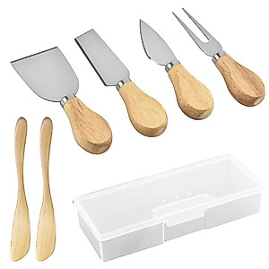 DanziX 6 Pcs Cheese Knife Set, Wood Handle Stainless Steel Cheese Cutter Fork Spreader Slicer with 2 Pcs Wooden Butter Knife