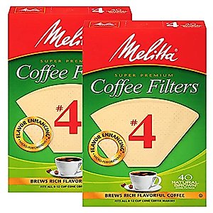 Melitta Cone Coffee Filters with Measure Markings No. 4 White 40 Count Pack of 2 (80 Filters Total)