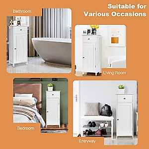 IFANNY Bathroom Storage Cabinet, Freestanding Floor Cabinet with Drawers & Doors, Narrow Towel Storage for Small Bathroom, Wooden Storage Cabinet for Laundry Room, Living Room, Bedroom (White)