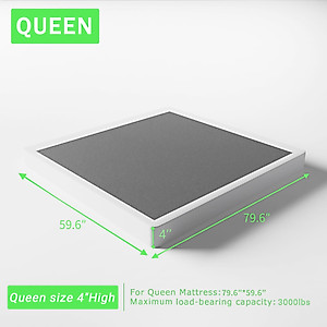 FMDMR 4 Inch Queen Box Spring for Queen Bed, Low Profile Box Spring Queen Only, Heavy Duty Mattress Foundation Metal Bed Base with Fabric Cover, Easy Assembly, Non-Slip, Noise Free