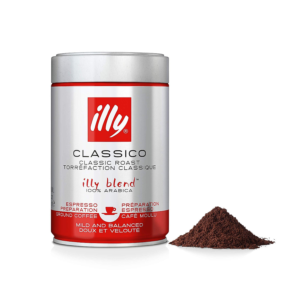 illy Ground Coffee Espresso - 100% Arabica Coffee Ground – Classico Medium Roast - Notes of Caramel, Orange Blossom & Jasmine - Rich Aromatic Profile - Precise Roast - No Preservatives – 8.8 Ounce