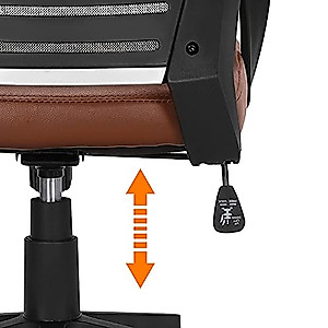 Yaheetech Ergonomic Home Office Chair Leather and Mesh Combine Desk Chair Rolling Swivel Adjustable Mesh Chair with Lumbar Support and Armrests for Office and Home, Brown