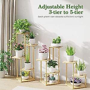 MUDEELA Plant Stand Indoor, 5 Tier Bamboo Corner, Tall Shelf Multiple Plant Holders for Indoor, Outdoor, Corner, Living Room, Balcony, and Bedroom