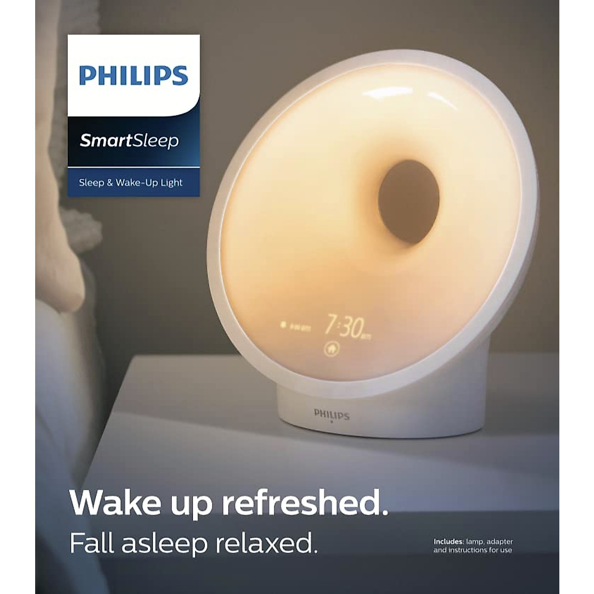 Philips SmartSleep Sleep and Wake-Up Light, Simulated Sunrise and Sunset, Multiple Lights and Sounds, RelaxBreathe to Sleep, HF3650/60