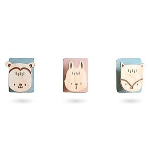 Habitual Monkey 3-Pack Toddler-Friendly Wooden Wall Hooks: Animal Shapes for Nursery, Decorative & Educational, Child's Room Organization, Kid's Coat Storage