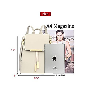 KKXIU Multipocket Fashion PU Leather Backpack Purse for Women Girls Ladies Shoulder Travel Daypacks Bags (A-cream white)