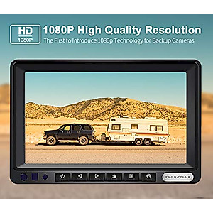 ZEROXCLUB Digital Wireless Backup Camera for RV/Truck/Trailer/Van/Bus, 7 Inch HD 1080P LCD Monitor and IP69 Waterproof Rear View Camera System,HDCVI Signal,Night Vision,Record(HW01-black)