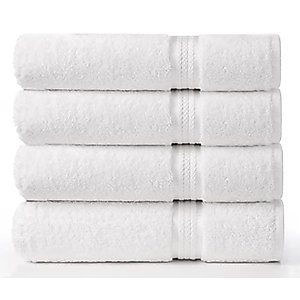 COTTON CRAFT Ultra Soft 4 Pack Oversized Extra Large Bath Towels 30x54 White Weighs 22 Ounces - 100% Pure Ringspun Cotton - Luxurious Rayon Trim - Ideal for Everyday use - Easy Care Machine wash