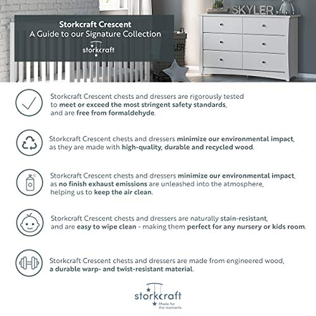 STORKCRAFT Crescent Dresser, 33.5x53.4x16.8 Inch (Pack of 1), Black