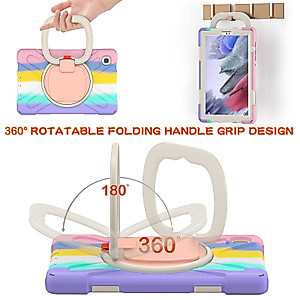Slticase Case for Samsung Galaxy Tab A7 Lite 8.7 2021 Rainbow Pink Cute for Kids Todders Children Teen Girls Women w/Hand Grip | Protective Cover w/Pencil Holder Shoulder Strap for SM-T220/T225.