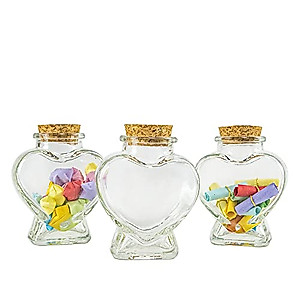 2.7 OZ Heart Shaped Glass Favor Jars with Cork Lids,Glass Wish Bottles with Cork,Decorative Glass Bottle with Cork Stopper-(80ml-6Pcs)