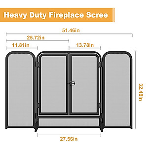Mr IRONSTONE 3 Panel Fireplace Screen 51.5" W x 32.5" H Modern Foldable with Wrought Metal Decorative Mesh, Heavy Duty Fire Spark Guard Cover for Home Decor Indoor, Black