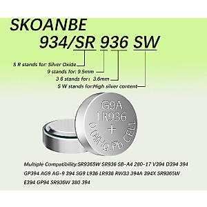 SKOANBE SR936SW 394 AG9 1.5V Button Coin Cell Watch Battery (10-Pack)
