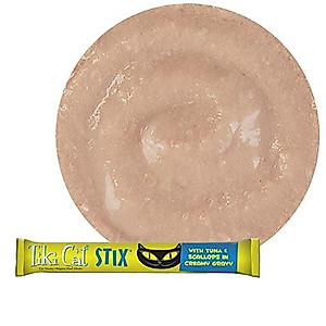 Tiki Cat Stix Wet Mousse Single-Serve Treats in 3-Flavor Bundle: 1 Tuna and Scallops, 1 Duck and 1 Chicken and Shrimp (3 Packs Total, 6 Stix per Pack, 18 Stix Total) Plus Shaynanigans Silicone Lid