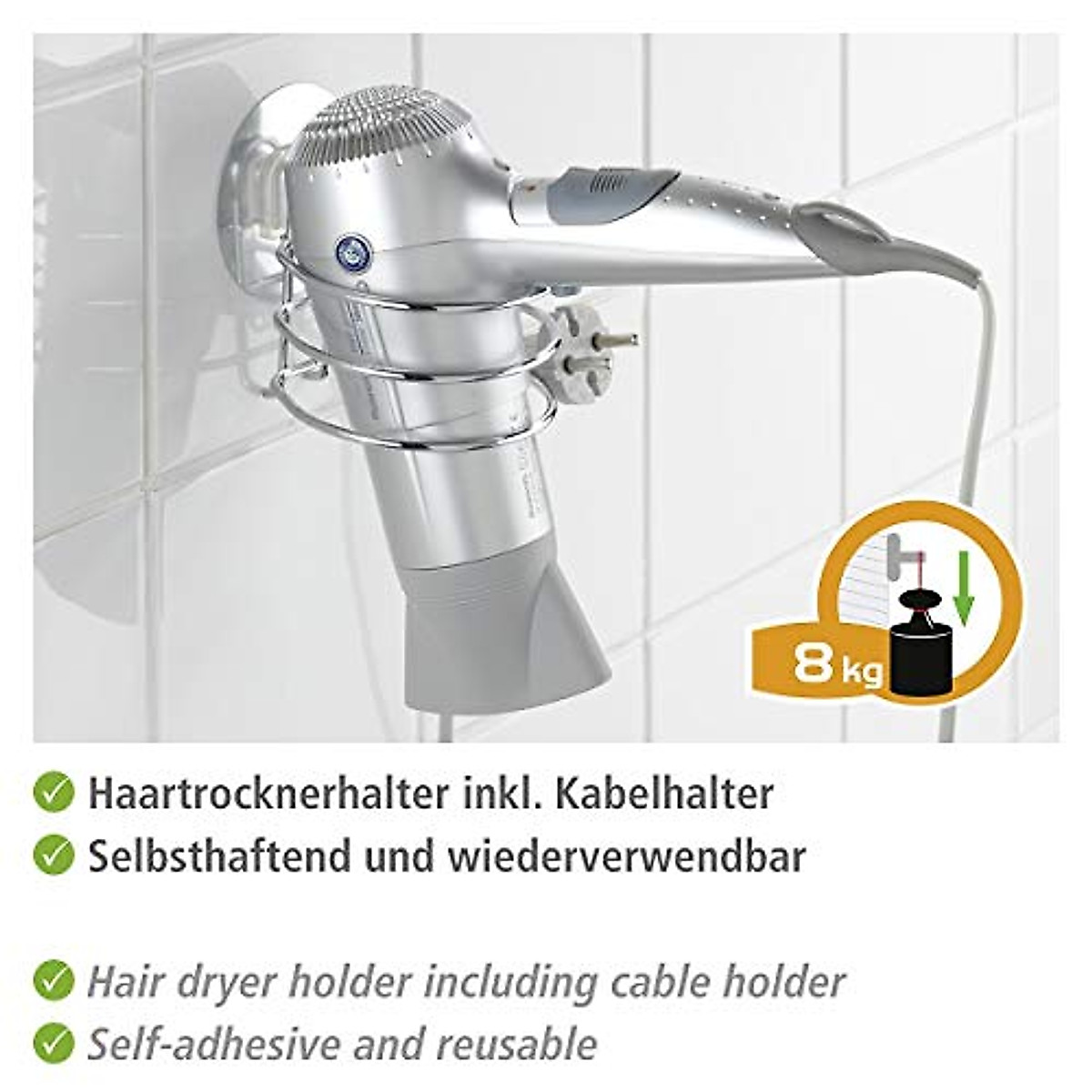 WENKO Osimo Hair Dryer Holder, 5" x 4.7" x 4.3", Chrome