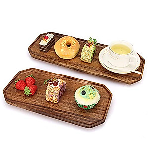 Renawe Set of 2 Wooden Serving Platters Charcuterie Boards Large Acacia Wood Platter 16" & 13" Wood Trays Charcuterie Platter Dish Plate Candle Tray Fruit Cheese Serving Board Food Platters