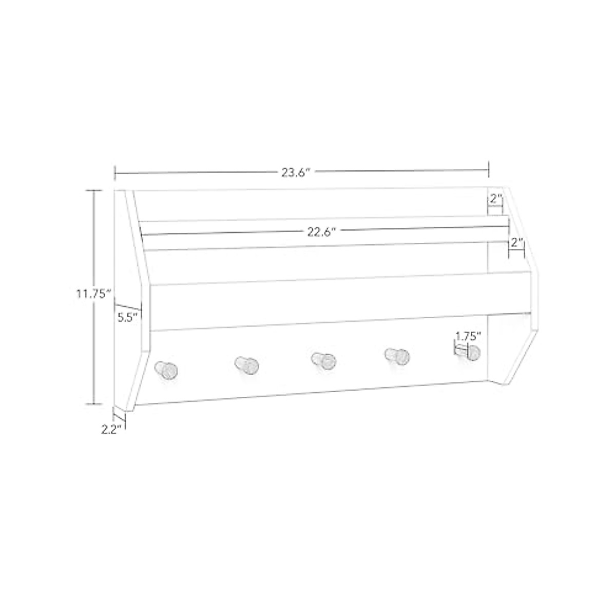 RiverRidge Kids Catch-All Wall Shelf with Bookrack and Hooks, One Size, White