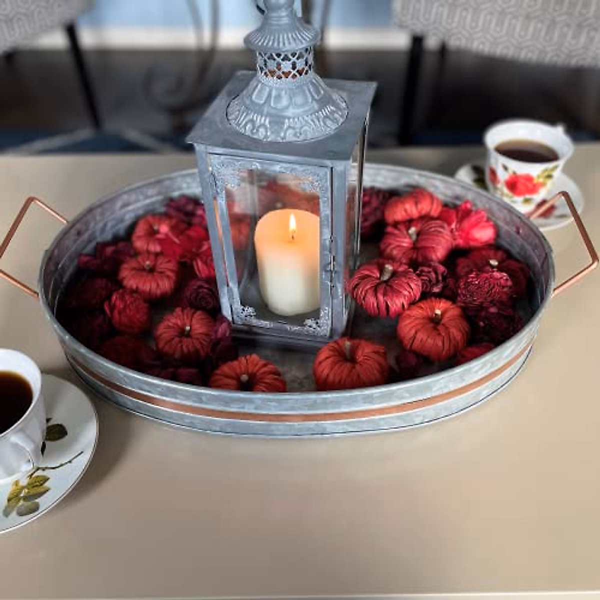 KOTINARA Galvanized Serving Tray with Handles - Rustic Decorative Tray - Farmhouse Serving Tray for Country Style Farmhouse Decor.