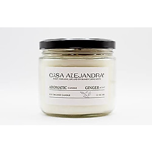 Ginger Aromatherapy Candle with Blue Quartz, White and Amazonite + Healing Crystal+ Soy Wax + Scented Oil + Botanical Decoration + Quartz 12 oz. La CASA de ALEJANDRA