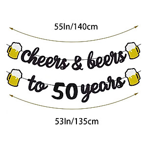 50th Birthday Party Decorations, Cheers & Beers to 50 Years Banner, Hanging Swirls Decorations, Gold and Black Paper Pom Poms, Latex Balloons For 50th Birthday Party Decorations (50)