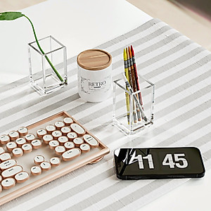 MaxGear Pen Holder 2 Pack Clear Acrylic Pencil Holder for Desk, Pencil Cups Desk Accessories Holder, Makeup Brush Storage Organizer, Desktop Stationery Organizer for Office School Home Supplies