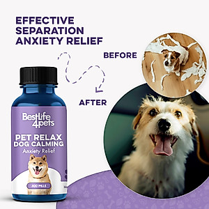 Pet Relax Dog Calming Anxiety Relief - Long-Lasting Dog Relaxants for Stress Relief, Natural Solution for Separation Anxiety, Travel, Thunderstorms, and Fireworks - 400 Odorless, Tasteless Pills