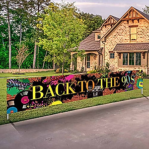 ZDX Back to the 90s Theme Banner Hip Hop Graffiti 90's Party Decor Fabric Wall Table Yard Indoor Outdoor Decorations Supplies With 13 Feet White Rope (9.8X1.6 FT) & Hanging