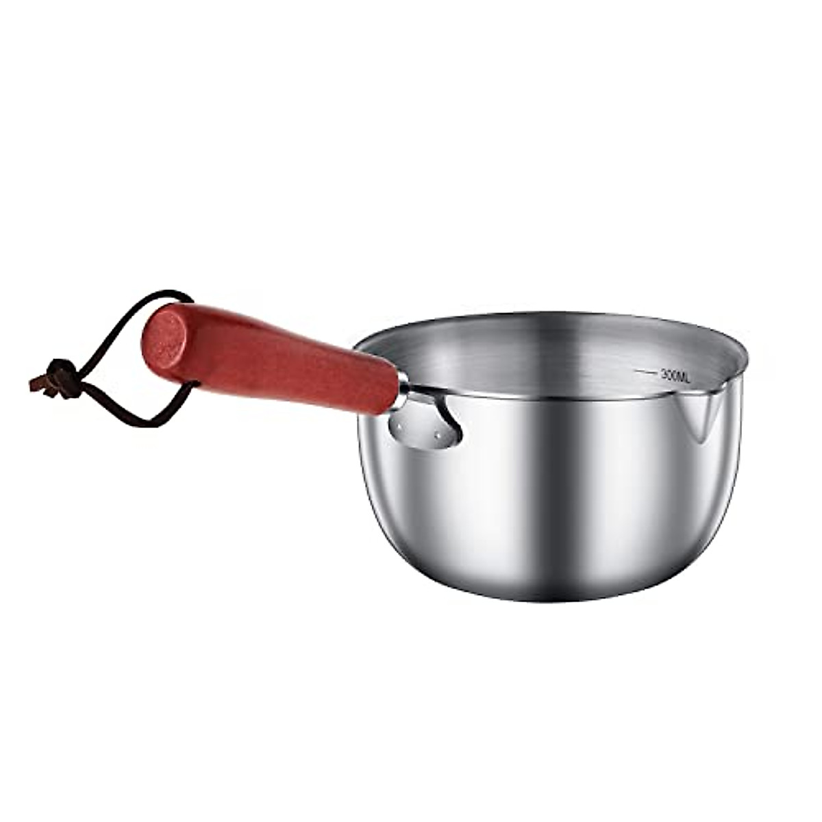 Butter Warmer Pot with Wooden Handle for Seafood, SUS304 Stainless Steel Milk Warmer for Coffee, Small Heating Cookware Soup Wamer Pan 4.13Inch 300ml (300ml-SUS304)