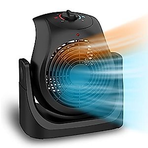 LifePlus 2 in 1 Heater Fan Combo, Portable Cooling Desk Fan, Air Circulator Fan 45° Tilt, 2 Wind Speeds, 1500W Overheat Protection Personal Small Floor for Home Office Black