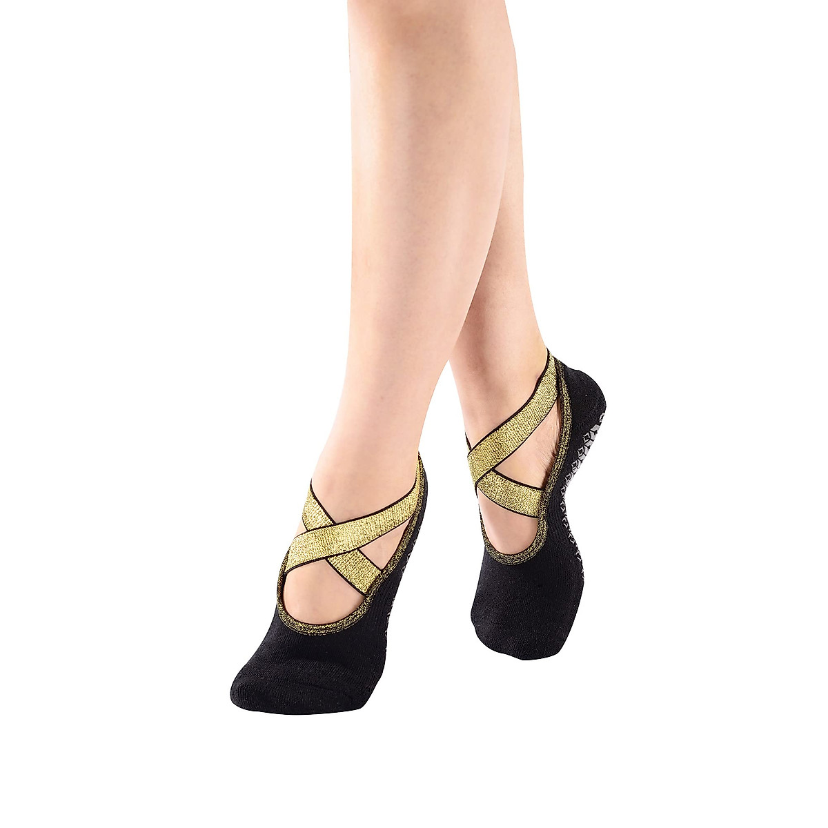 Teebulen Women's 2-Pack Black/Grey Cushioned Anti Skid Non-Slip Grips Cotton Yoga Barre Pilate Home Socks,Size 4-7