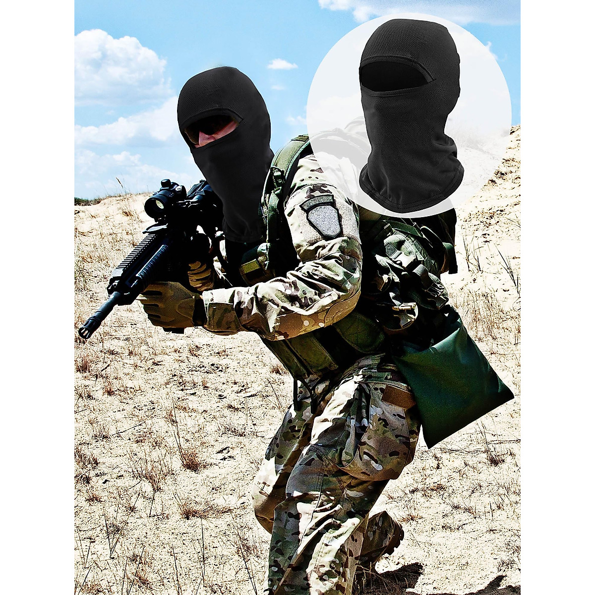 6 Pieces Balaclava Face Mask Motorcycle Windproof Camouflage Fishing Face Cover Winter Ski Mask (Black, Khaki, Army Green, Printed Black, Printed Green, Dark Green)