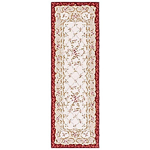 SAFAVIEH Chelsea Collection 2'6" x 8' Ivory / Burgundy HK73A Hand-Hooked French Country Wool Runner Rug