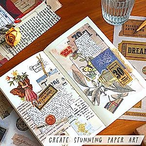 FAYWARE Vintage Washi Stickers for Journaling - Ephemera Sticker Book for Journaling with 414 Vintage Stickers & 20 Scrapbook Papers. Junk Journal Supplies, Scrapbooking Supplies for DIY Paper Crafts