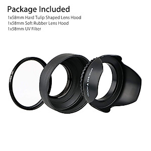 EEEkit 58mm Hard Lens Hood + 58mm Soft Lens Hood + 58mm UV Filter Lens Kit for Canon Rebel T7i T6S T6i T6 T5i T5 T4i T3i T3 T2i T1i XT XTi XSi SL1