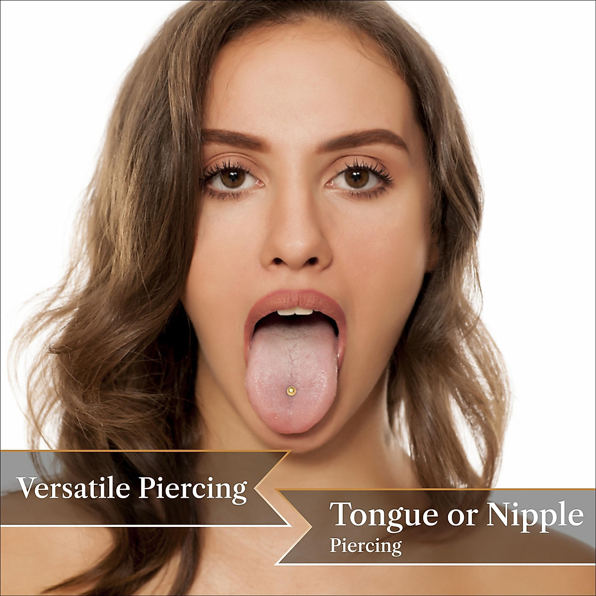 JewelryWeb - Solid 14k Gold 14G 5mm Ball Straight Barbell Internally Threaded Tongue Ring - Tongue Piercing Jewelry for Men and Women - Hypoallergenic Body Jewelry