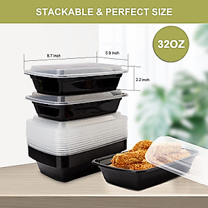 Ezalia 50 Pack- Meal Prep Containers 32oz, Plastic Food Prep Containers with Lids, Leakproof To Go Containers with Lids Reusable, BPA-Free, Microwave/Dishwasher/Freezer Safe