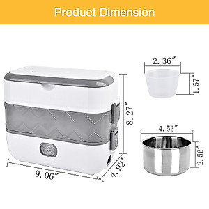 Mightree Electric Lunch Box for Adults, 200W Stackable Heated Lunch Box, 2L Capacity Faster Heating Lunch Box for Work, Portable Food Warmer for Home & Office, Stainless Steel Container Fork & Spoon