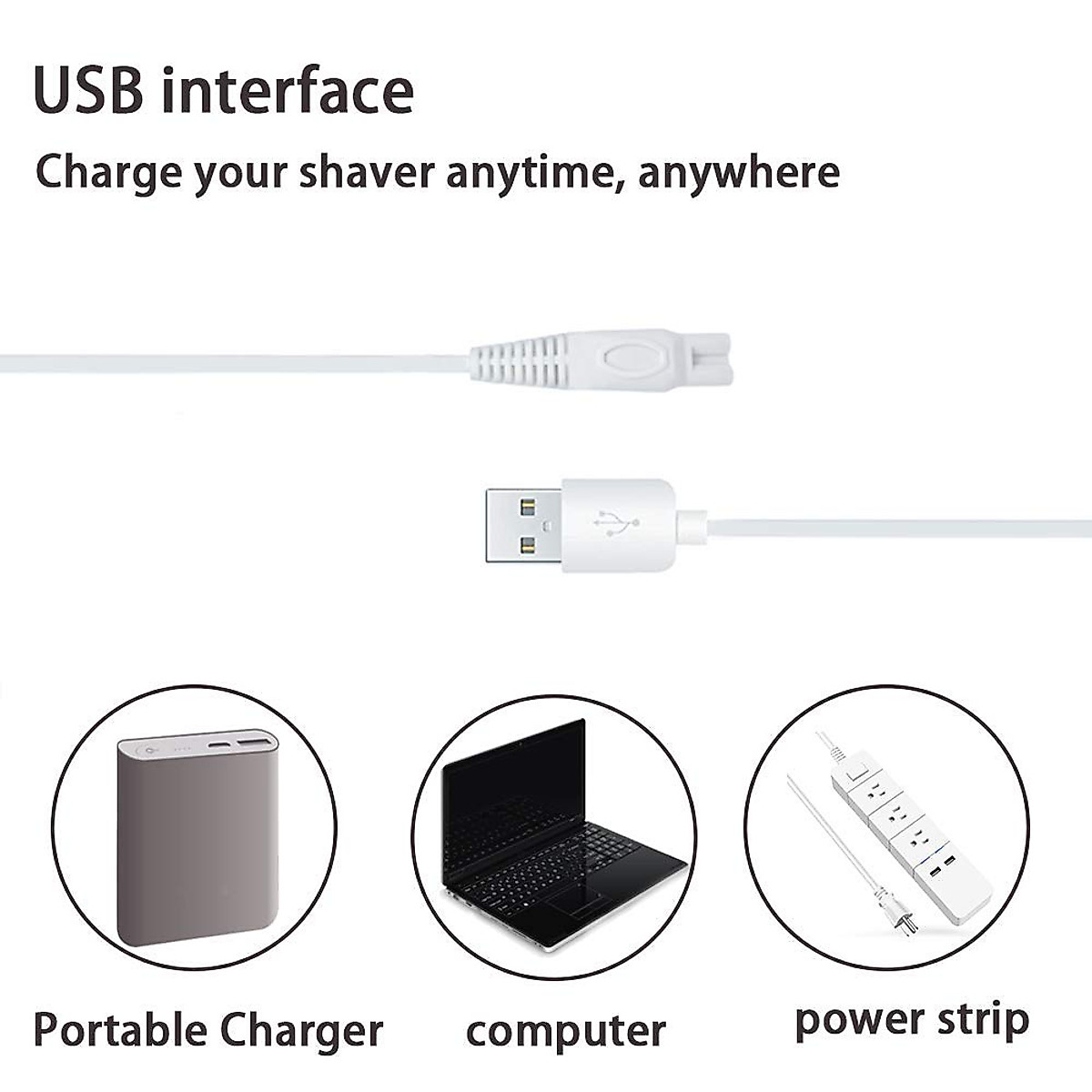 Shaver for Women USB Charging Cable for Finishing Touch Flawless Body Rechargeable Ladies Shaver and Trimmer Replacement Charger