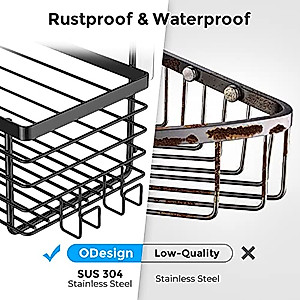 ODesign Shower Caddy Basket with Hooks Soap Dish Holder Shelf for Shampoo Conditioner Bathroom Storage Organizer SUS304 Stainless Steel Rustproof No Drilling Adhesive 3 Pack - Black