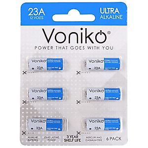 Voniko Alkaline Battery 23A - Ultra 23A Batteries (6-Pack) - Long Lasting 12 Volt A23 Battery for Doorbells and Power Remote