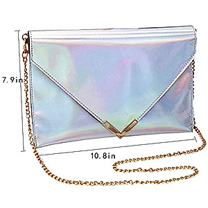 Buddy Holographic Envelope Clutch Handbag Chain Crossbody Shoulder Bag Tote Purse (Silver) One Size