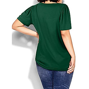 Eytino Womens Plus Size Tshirts Summer Square Neck Puff Sleeve Loose Casual Blouse Tops,2X Green