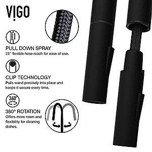 VIGO Greenwich Matte Black Kitchen Faucet with Pull-Down Sprayer | Solid Brass Faucet for Kitchen Sink with Bolton Soap Dispenser | Single-Handle Kitchen Sink Faucet with Swivel Sink Sprayer