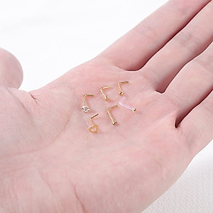 ZS 12Pcs 20G Nose Studs Rings - Surgical Steel L Shape Nose Bone Nose Screw CZ Nostril Piercing Jewelry for Women (Gold,L Shaped Nose Rings)